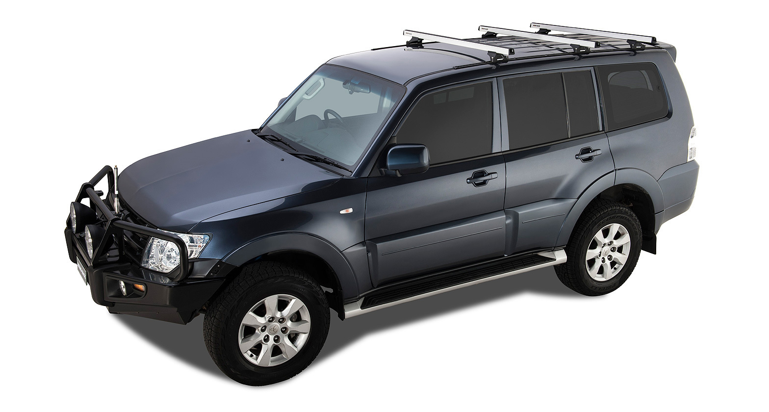 Rhino HD RLTP Trackmount Silver 3 Bar Roof Rack for MITSUBISHI Pajero ...